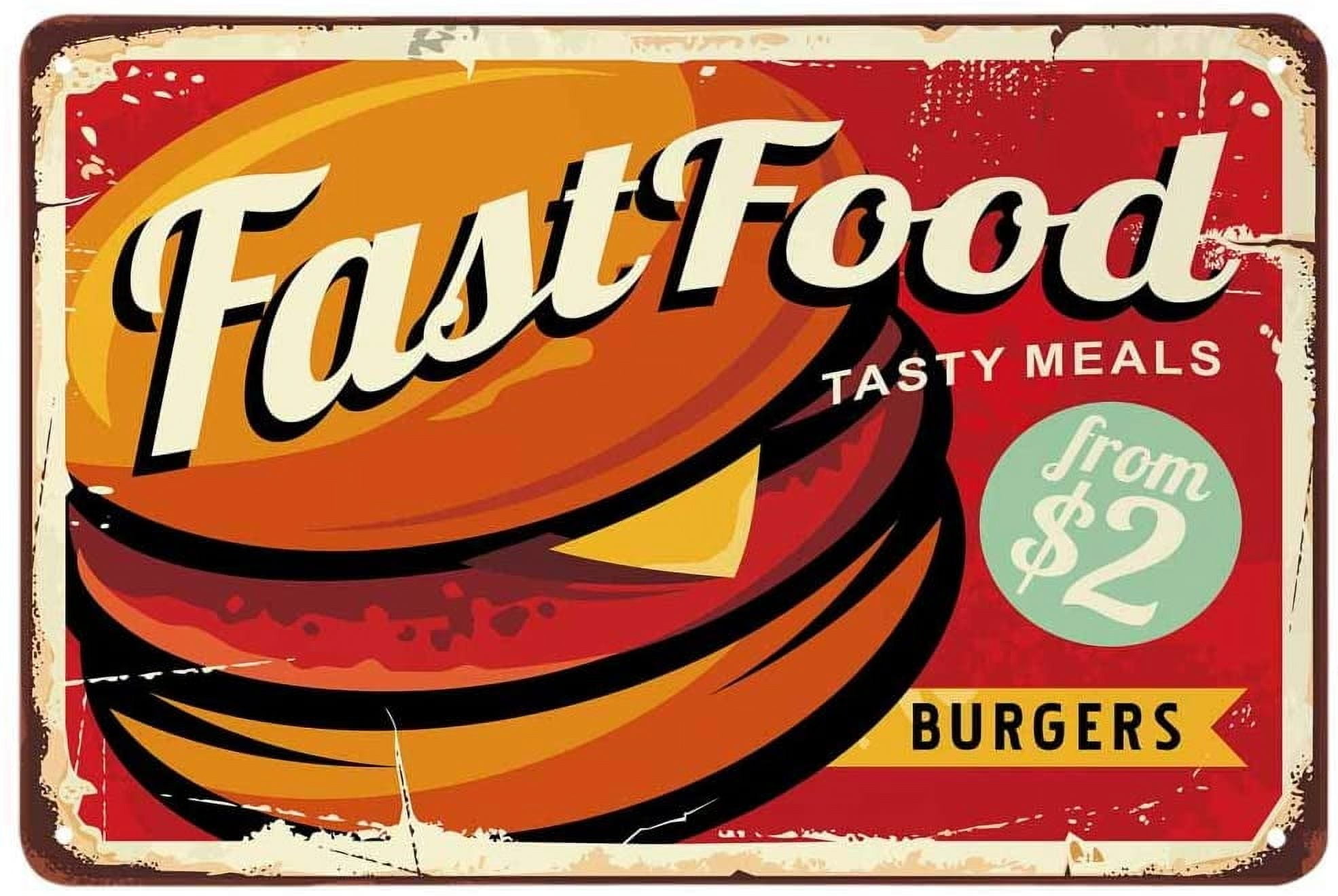Fast Food Tin Sign,Burger Meat Delicious Vintage Metal Tin Signs for ...