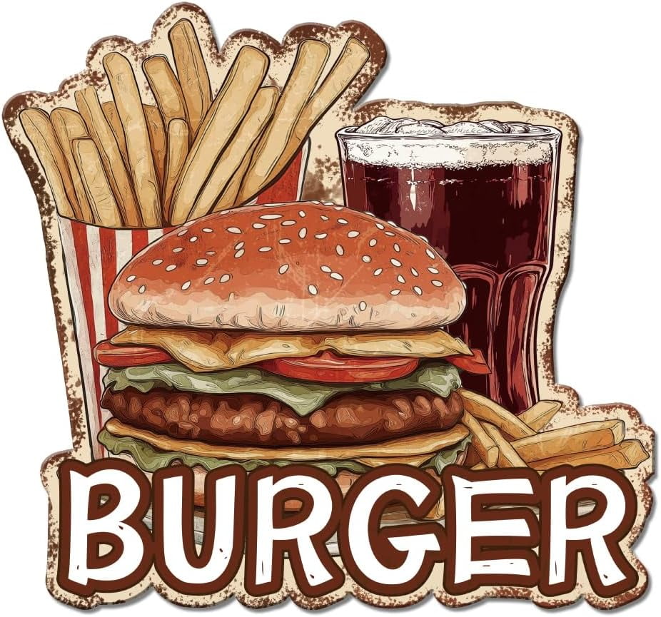 Fast Food Tin Signs Burger Fries Coke Metal Sign Hamburger Vintage Iron ...