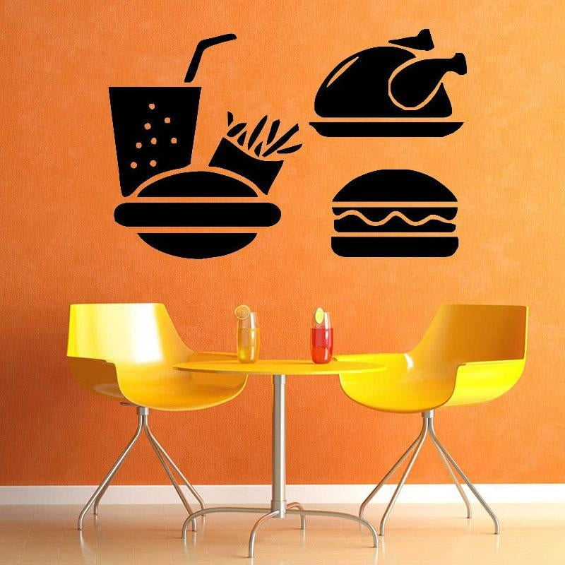 Fast Food Wall Decal Burger French Fries Chicken Drinks Door Window ...