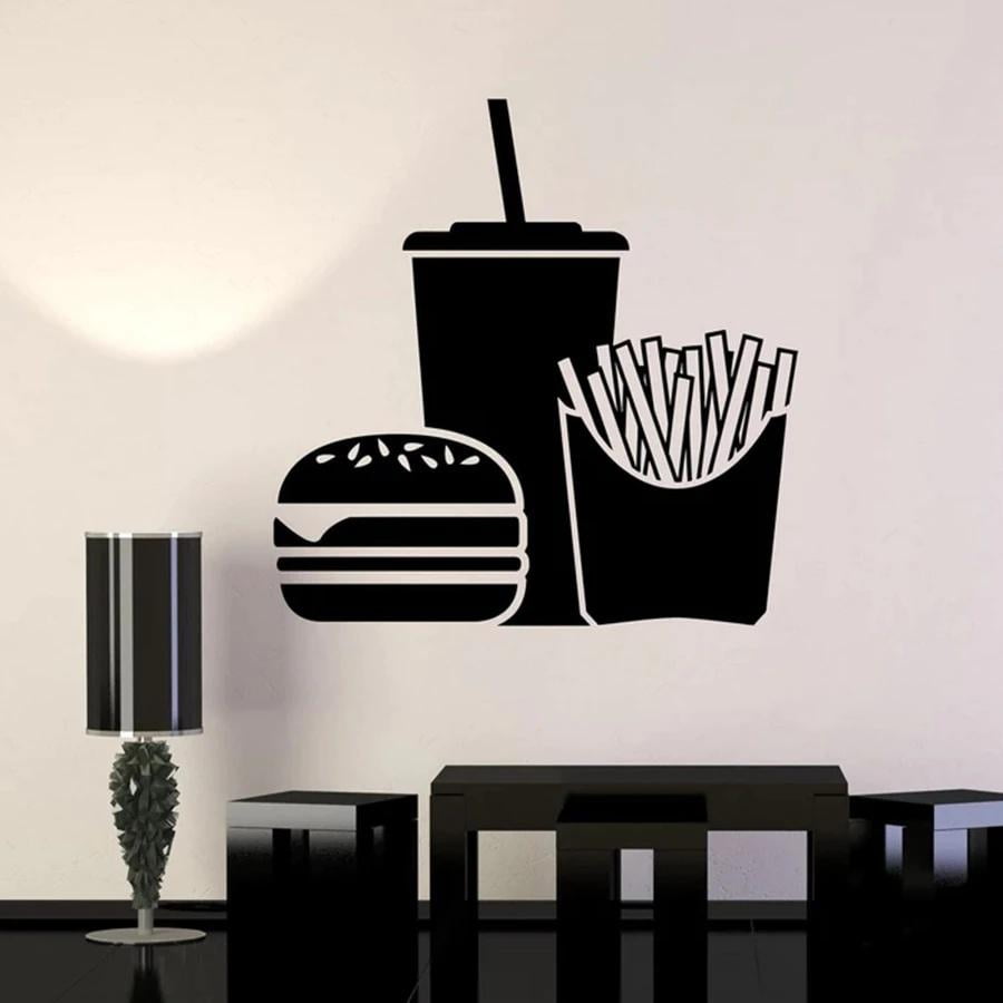 Fast Food Wall Decal Hamburger Soft Drink French Fries Vinyl Window ...