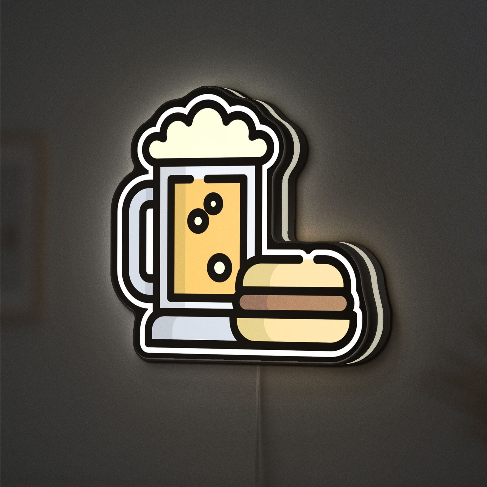 Fast Food and Beer 3D Novelty Light Box, Mug and Burger Lighted Sign ...