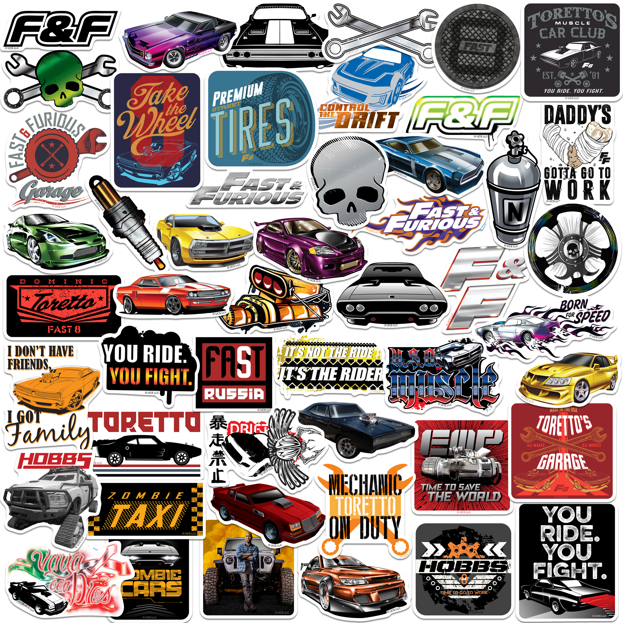 Fast & Furious 50ct Vinyl Large Deluxe Stickers Variety Pack - Laptop ...