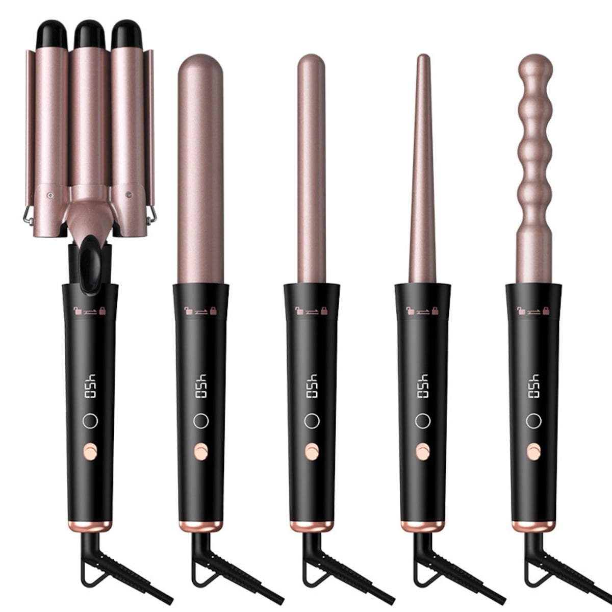 Fast Heating 5-in-1 Waver Curling Wand Set - 3 Barrel Hair Crimper for ...