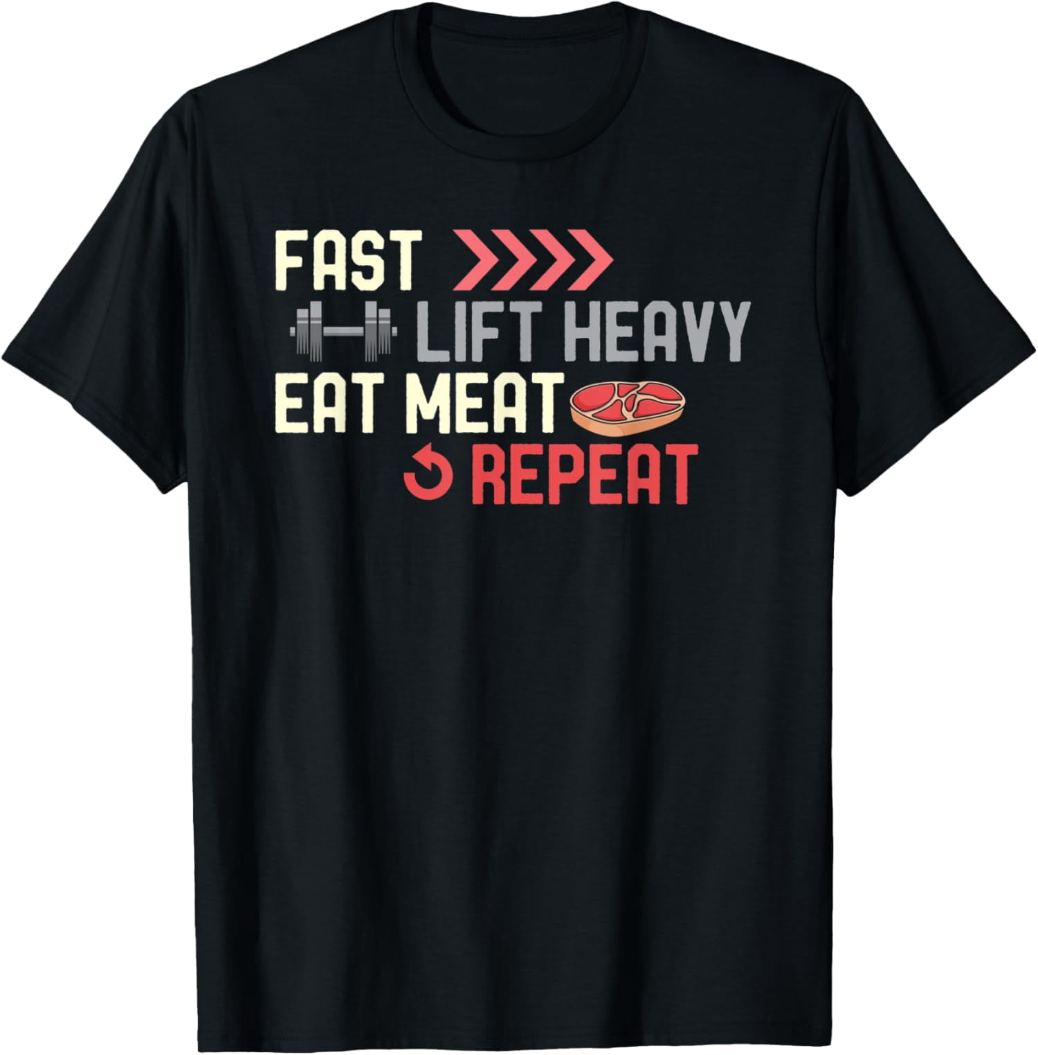 Fast Lift Heavy Eat Meat Repeat Workout Carnivore Meat Eater T-Shirt ...