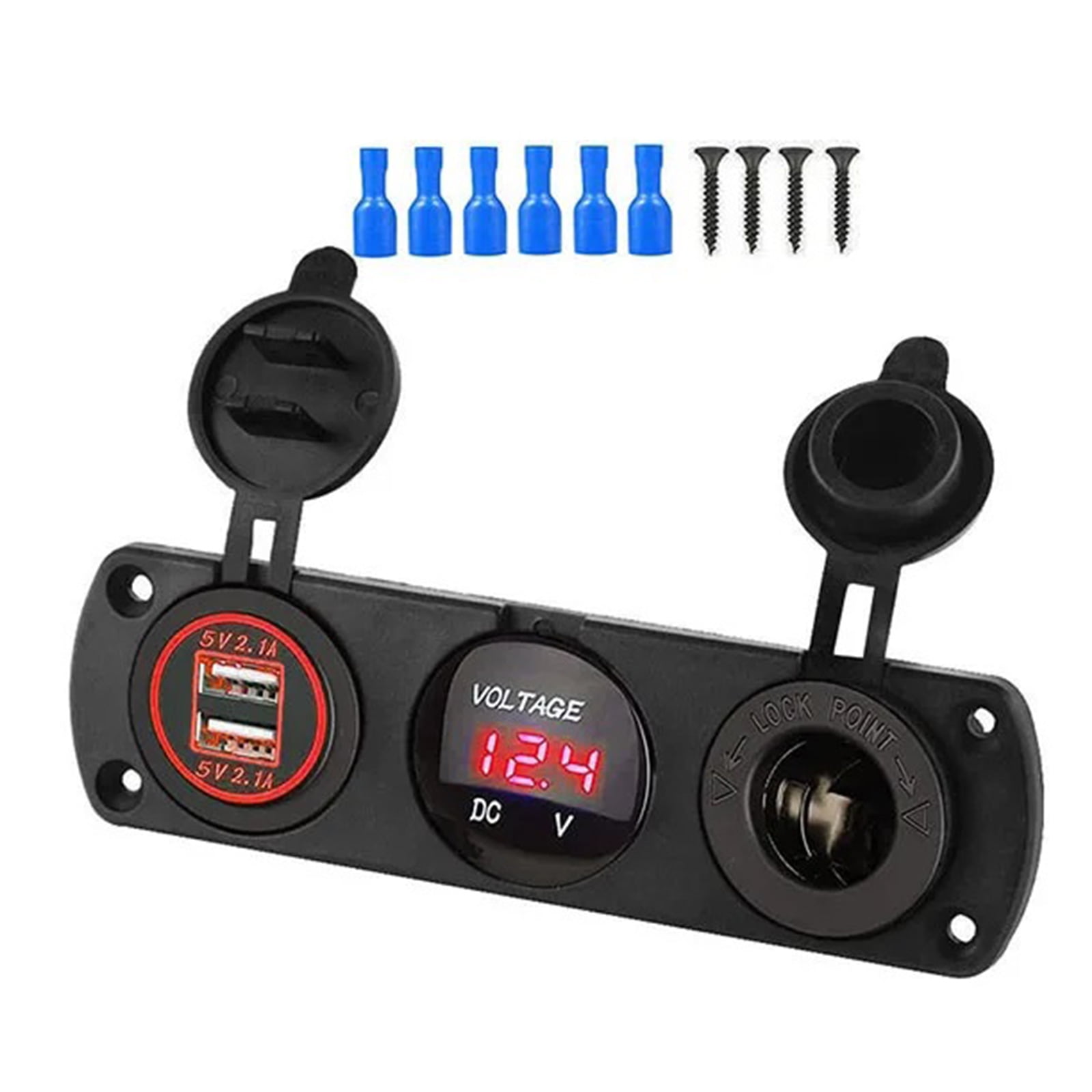 Fast Mobile Power Socket Charging Adapter 12-24V Voltmeter Double USB ...