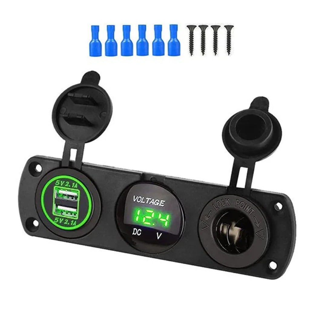 Fast Mobile Power Socket Charging Adapter 12-24V Voltmeter Double USB ...