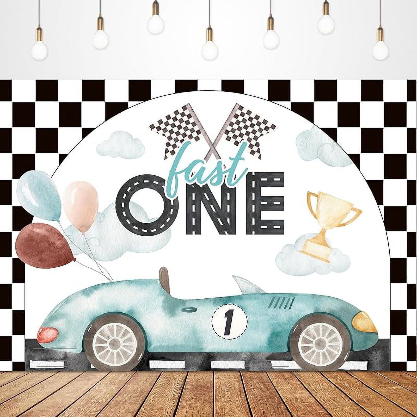 Fast One 1st Birthday Backdrop for Photography Racing Car Cartoon Cute ...