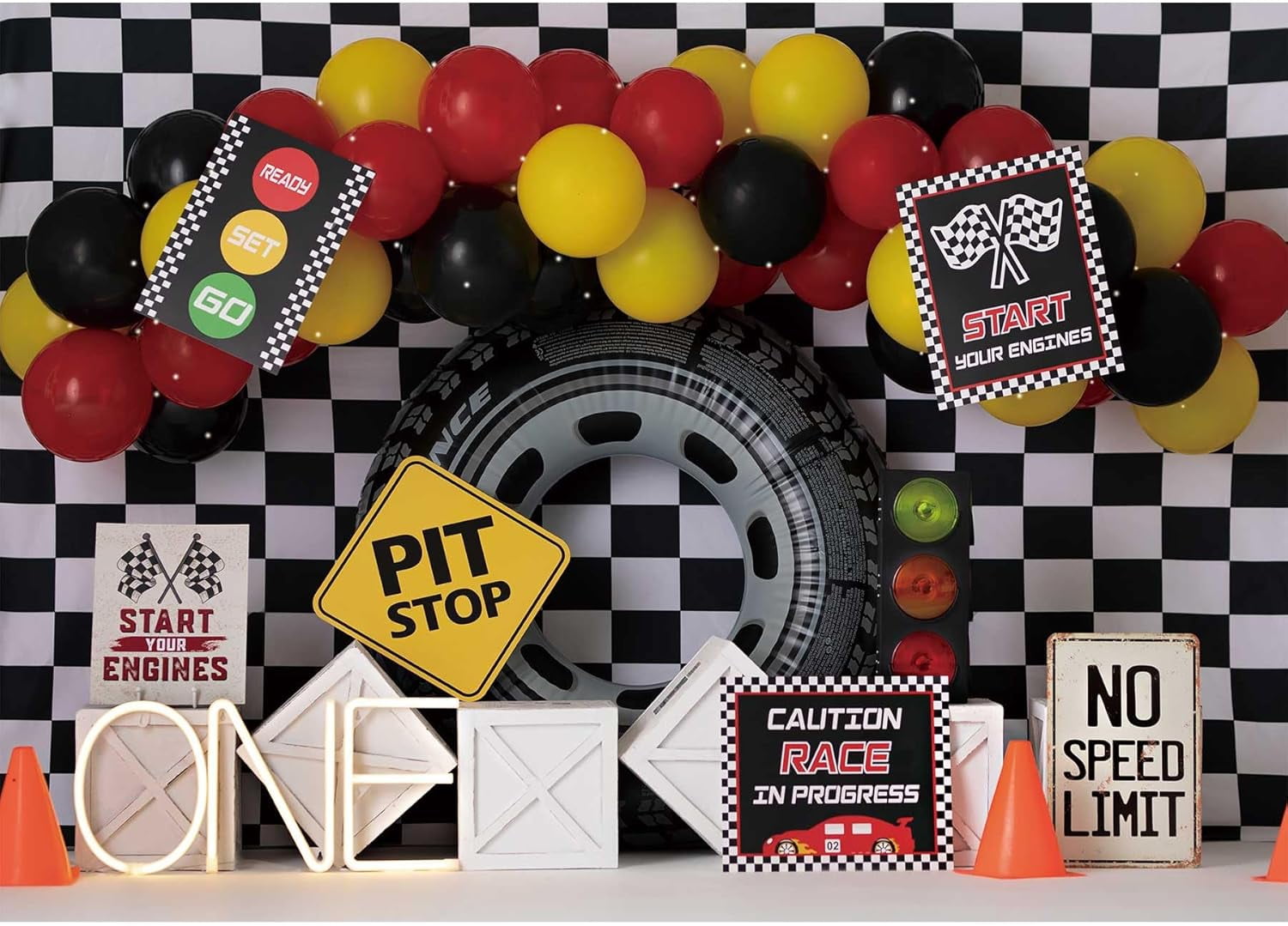 Fast One Birthday Backdrop Car Racing Themed 1st Birthday Photography ...