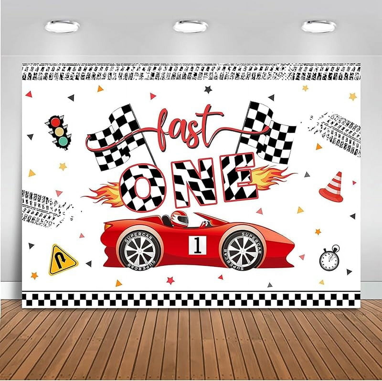 Fast One Birthday Backdrop Racing Car 1st Birthday Party Decor Supplies ...