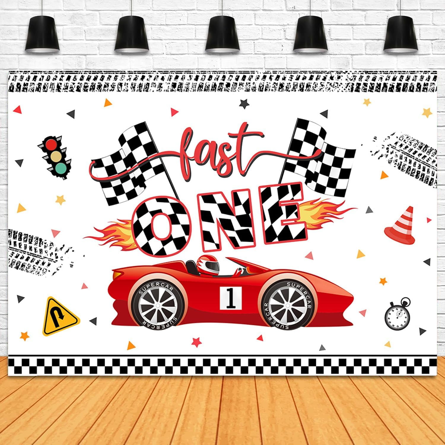 Fast One Birthday Cool Backdrop Racing Car 1st Birthday Party Decor ...