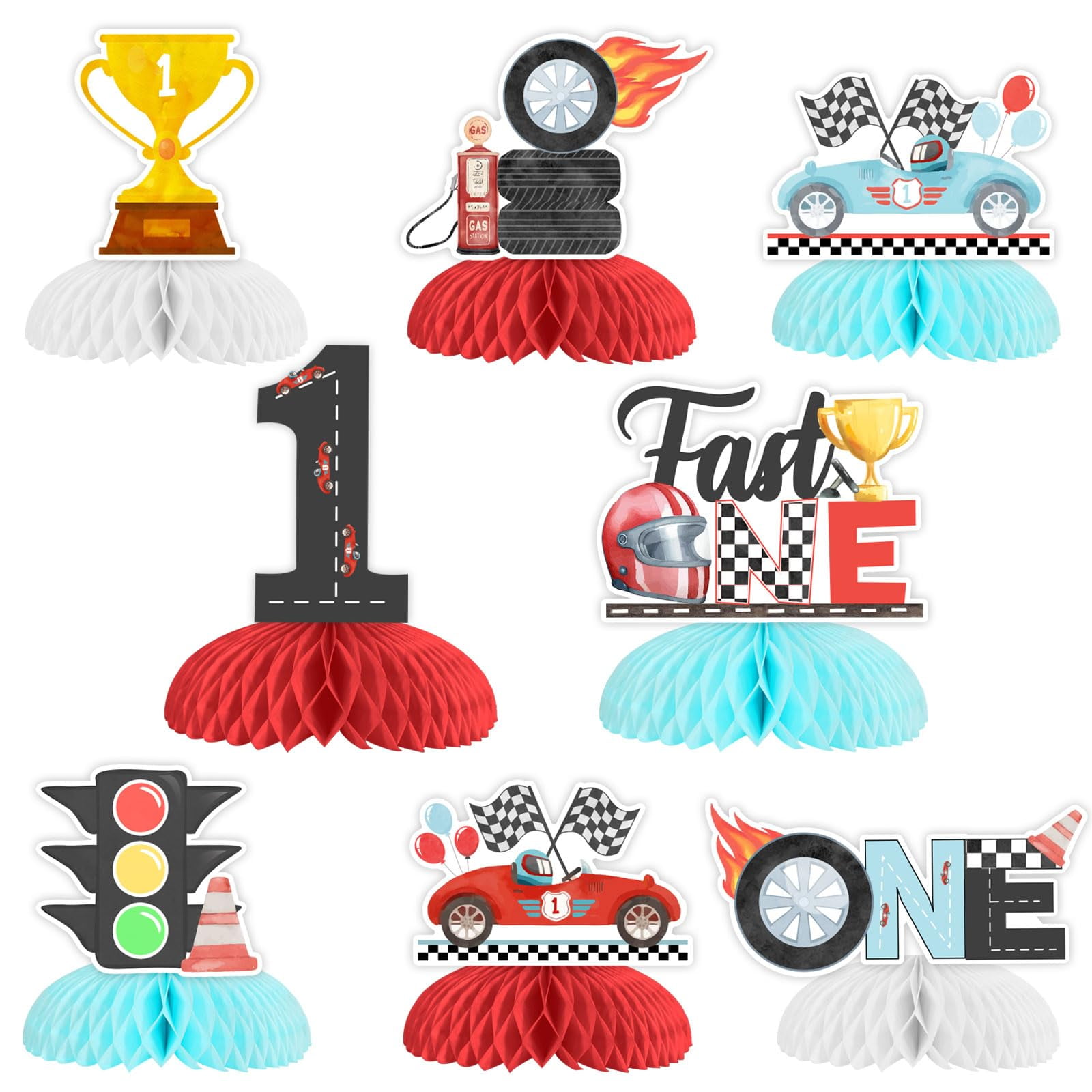 Fast One Birthday Decorations for Boys 8pcs Race Car 1st Birthday ...