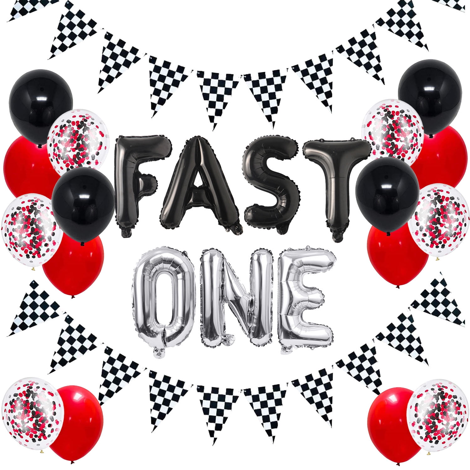 Fast One Racing Birthday Party Decorations With Plaid Black And White ...