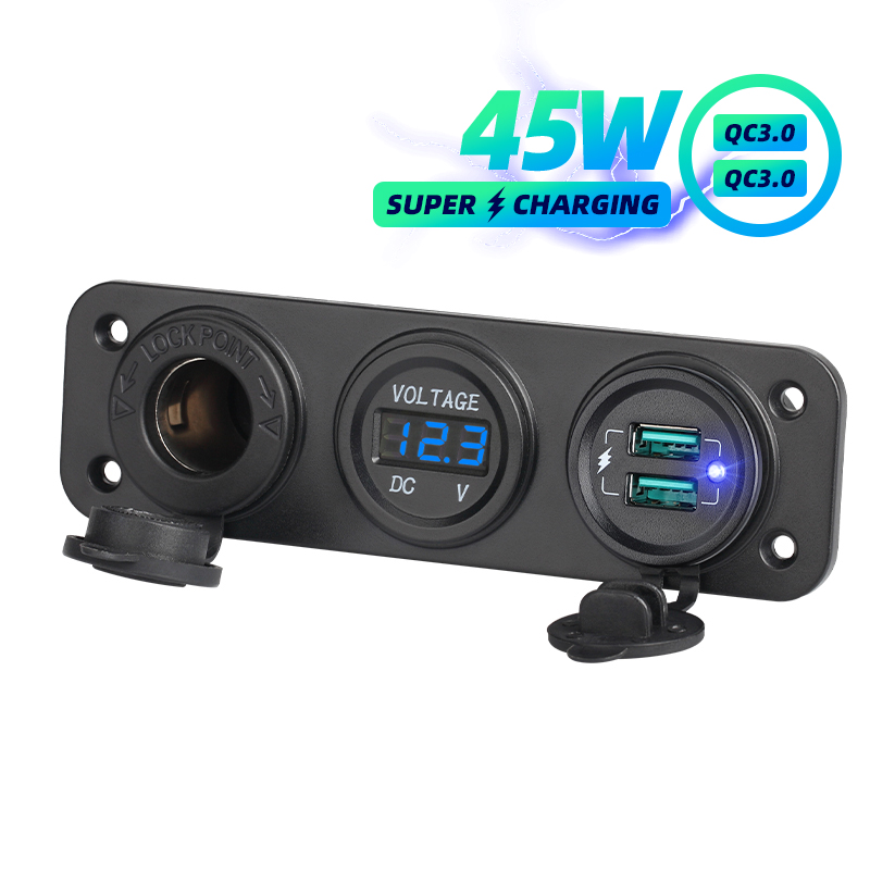 Fast QC3.0 Phone Charger Adapter Cigarette Lighter In The Car Usb Connector Voltmeter 4 Port ...