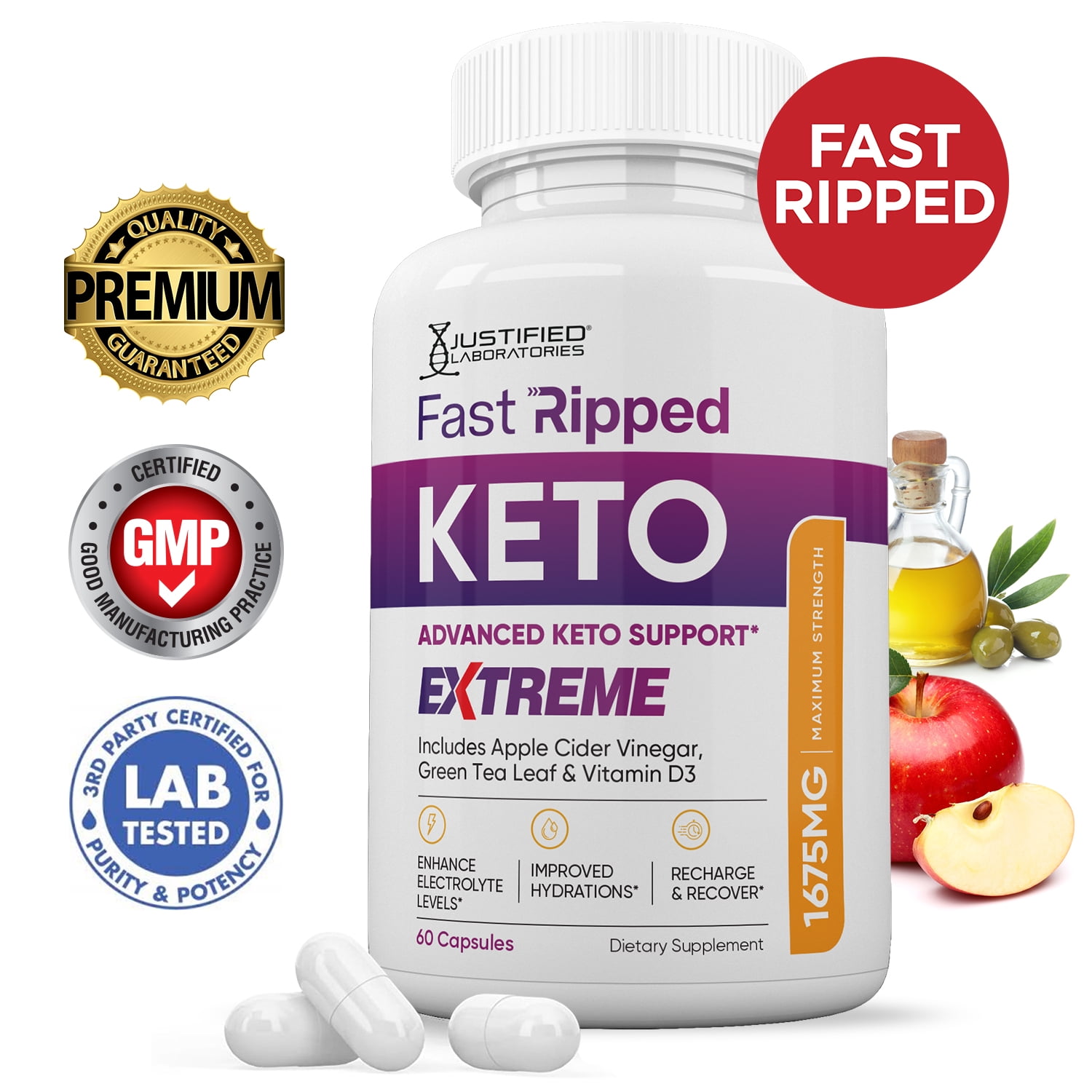 Justified Laboratories Fast Ripped Keto ACV Pills, 1675mg Dietary ...