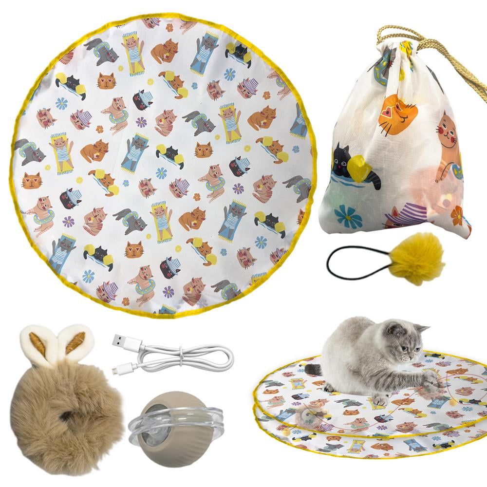 Fast Rolling Ball in Play Mat Interactive Cat Toys Chirping & Motion ...