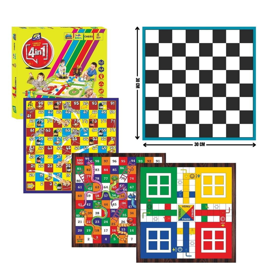 Fast Rush 4-In-1 Board Game Combo : Ludo & Snake & Ladders Chess Board Game, Cat & Mouse Game ...