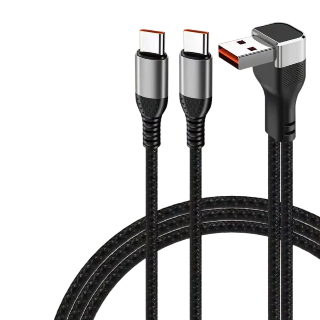 Fast Speed 66W 2 in 1 Charging Cable Nylon Braided Data Line For Type C ...