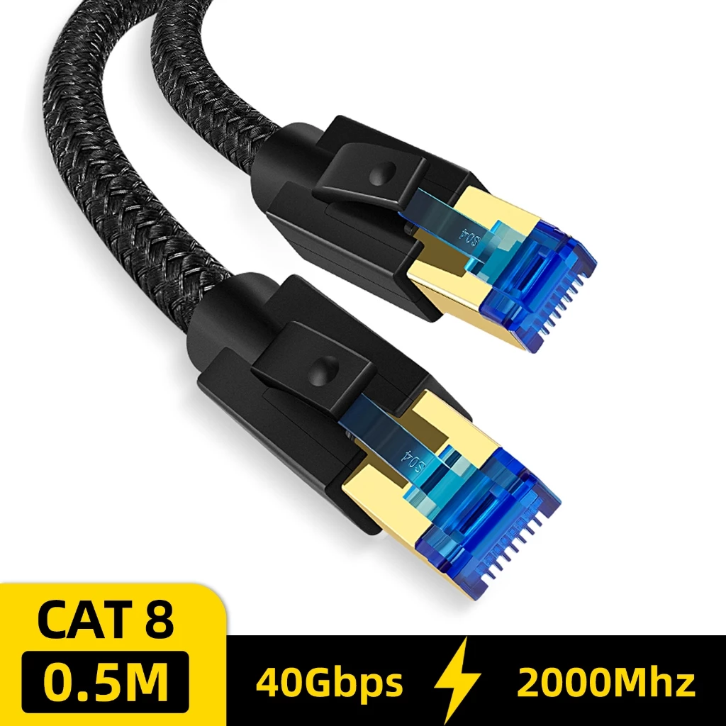 Cat 8 Ethernet Cable 1.64 FT, High Speed Braided 40Gbps 2000Mhz Network ...