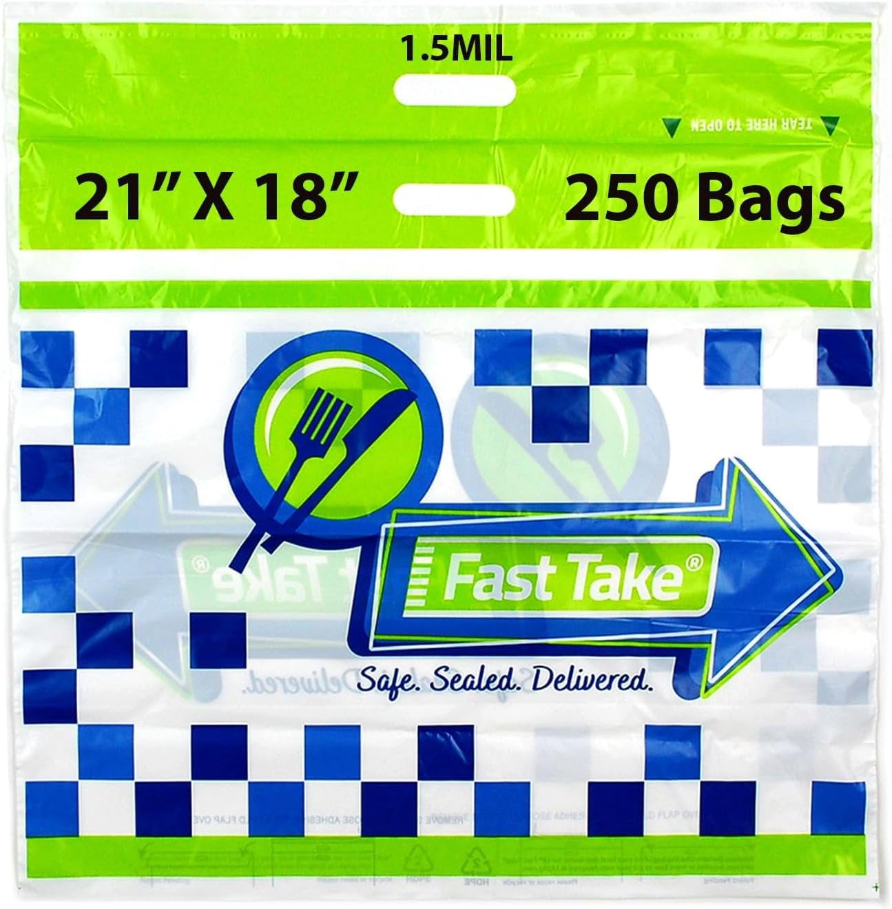 Fast Take® Tamper-Evident Carryout Bag 1.5Mil, 21" X 18" + 10"BG & 250 ...