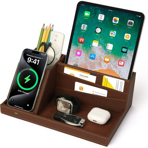 Fast Wireless Charging Station with Desk Organizer for iPhone 17/16/15 ...