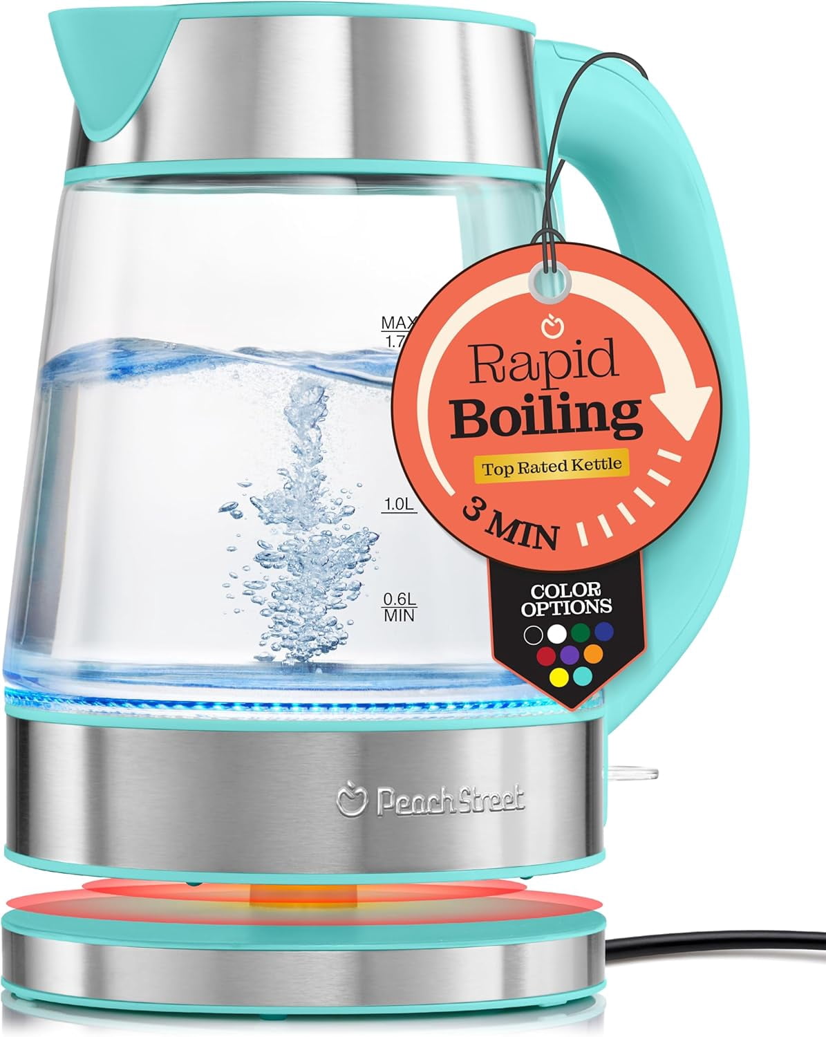 Fast boiling electric kettle, 1.7 liters, 1500 watts, coffee and tea ...