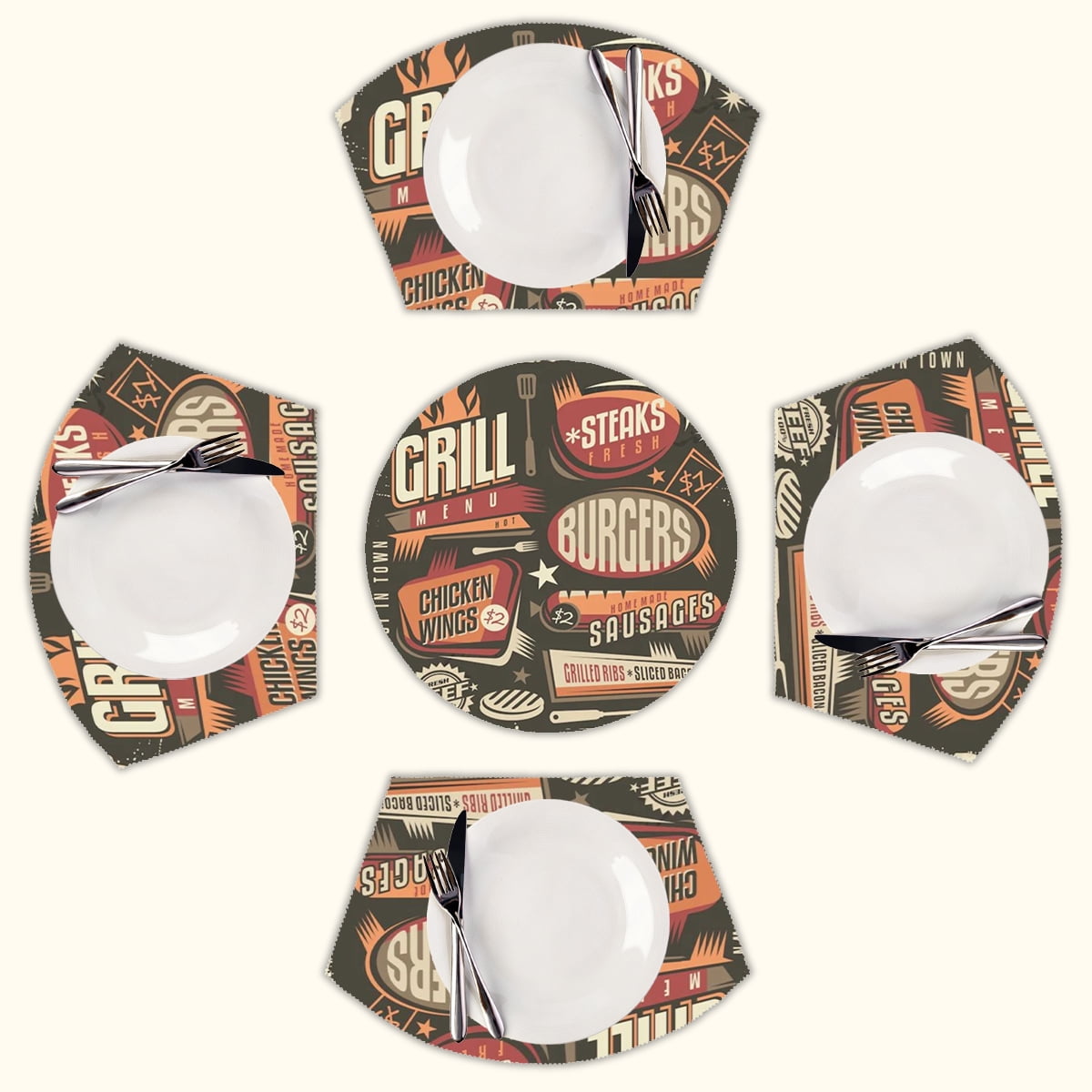 Fast food restaurant menu Round Table Placemats Set Of 5 Wedge Table ...