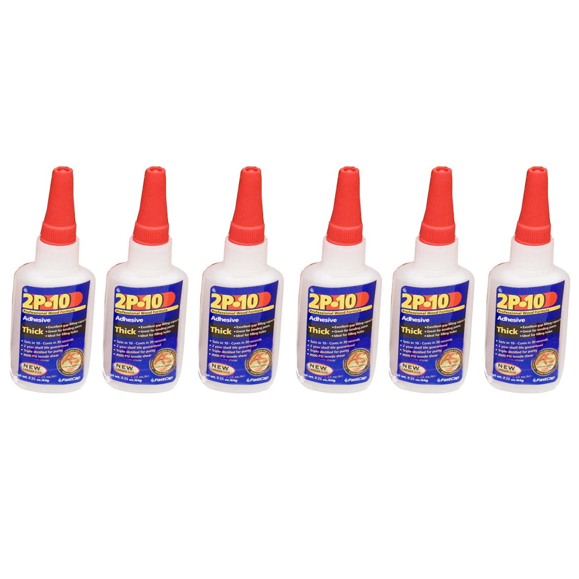 FastCap 2P-10 Professional 2 Oz Thick Super Glue Adhesive Bottles, 6 ...