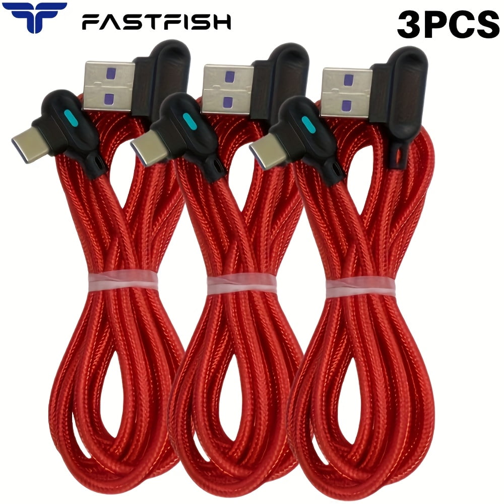 FastFish 5-Pack 6ft Right Angle USB-C Fast Charger Cable, 90-Degree ...