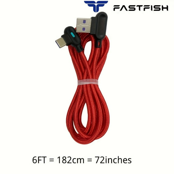 FastFish 5-Pack 6ft Right Angle USB-C Fast Charger Cable, 90-Degree Type-C Power Delivery Cord ...