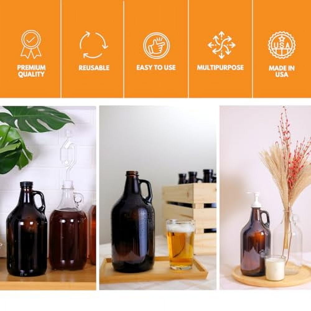 FastRack 1/2 Gallon Amber Growlers (Case of 6), 64oz, Brown with 6 ...