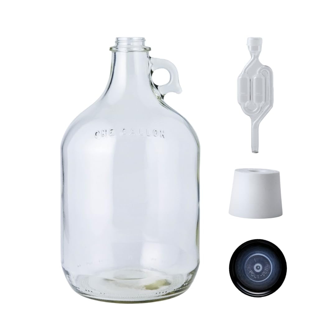 FastRack 1 Gallon Glass Jug with Black Polyseal Caps, 6.5G Rubber Bungs ...