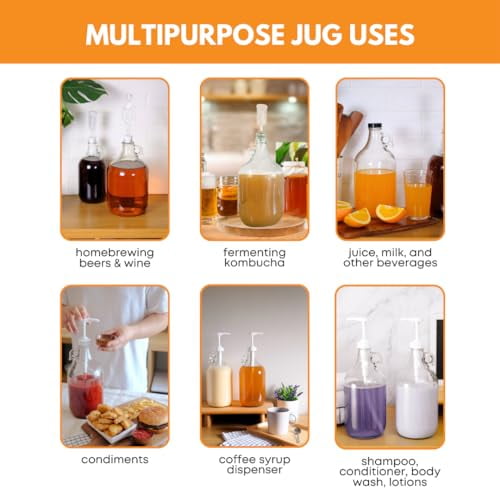 FastRack 64 oz Growler, 1/2 Gallon Glass Beer Growler with 18 Polyseal ...