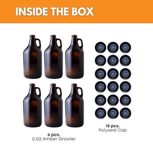 FastRack 64 oz Growler, 1/2G Glass Beer Growler, Half Gallon Jug, Amber ...