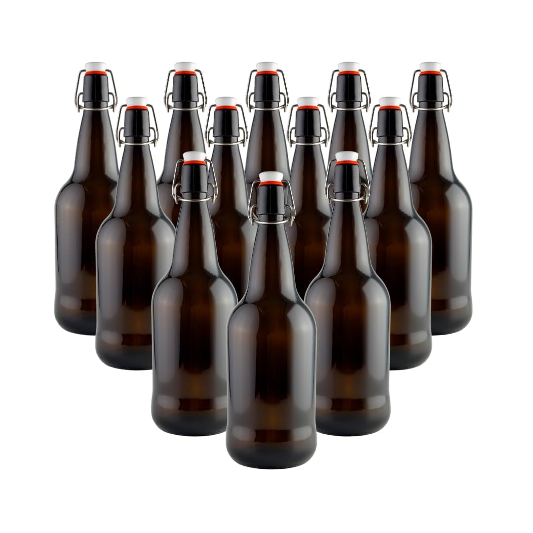 FastRack Swing Top Glass Bottles | 33 oz – Pack of 12 | Amber Glass ...