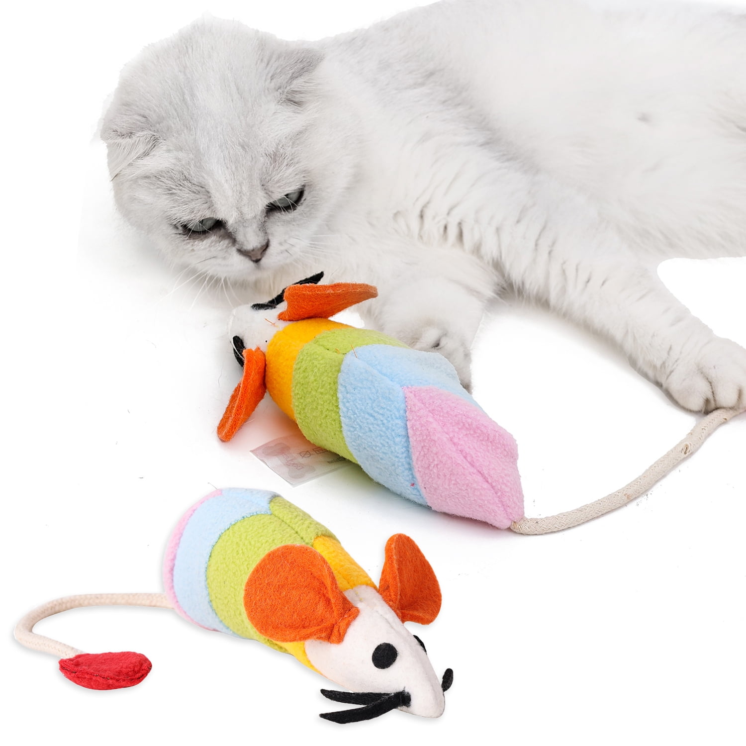 FastSun Furry Mice Cat Toys, Rattling Catnip Toys Mice, 7” Colored ...