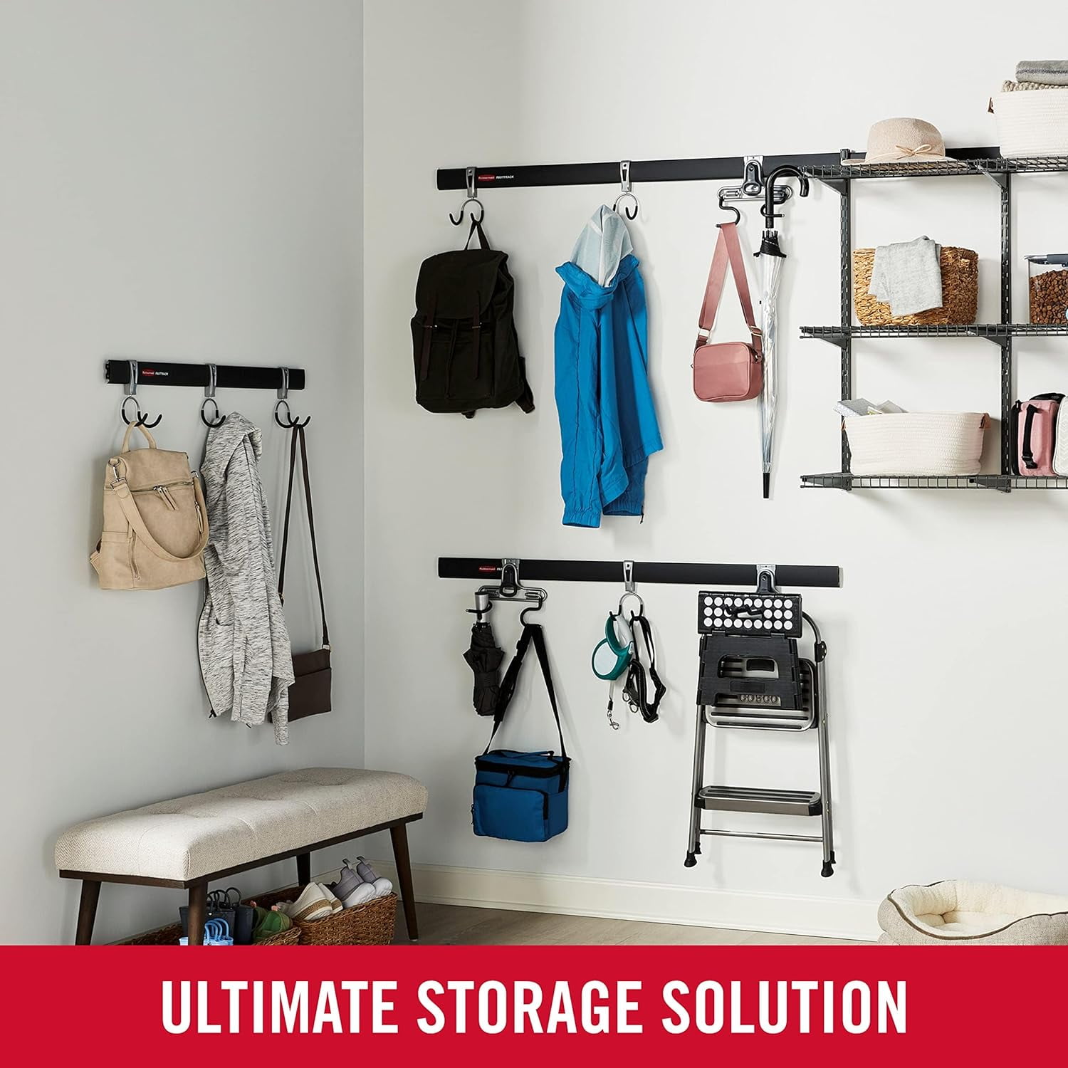 FastTrack Garage Storage Utility Hooks 5 Piece Black All in One Rail ...