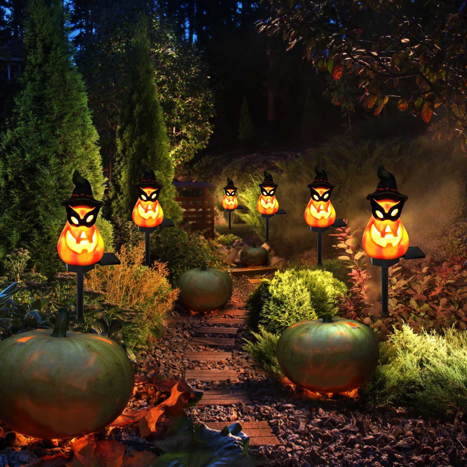 FastXmas 2 Pcs Pumpkin Pathway Solar Lights Outdoor, Halloween ...