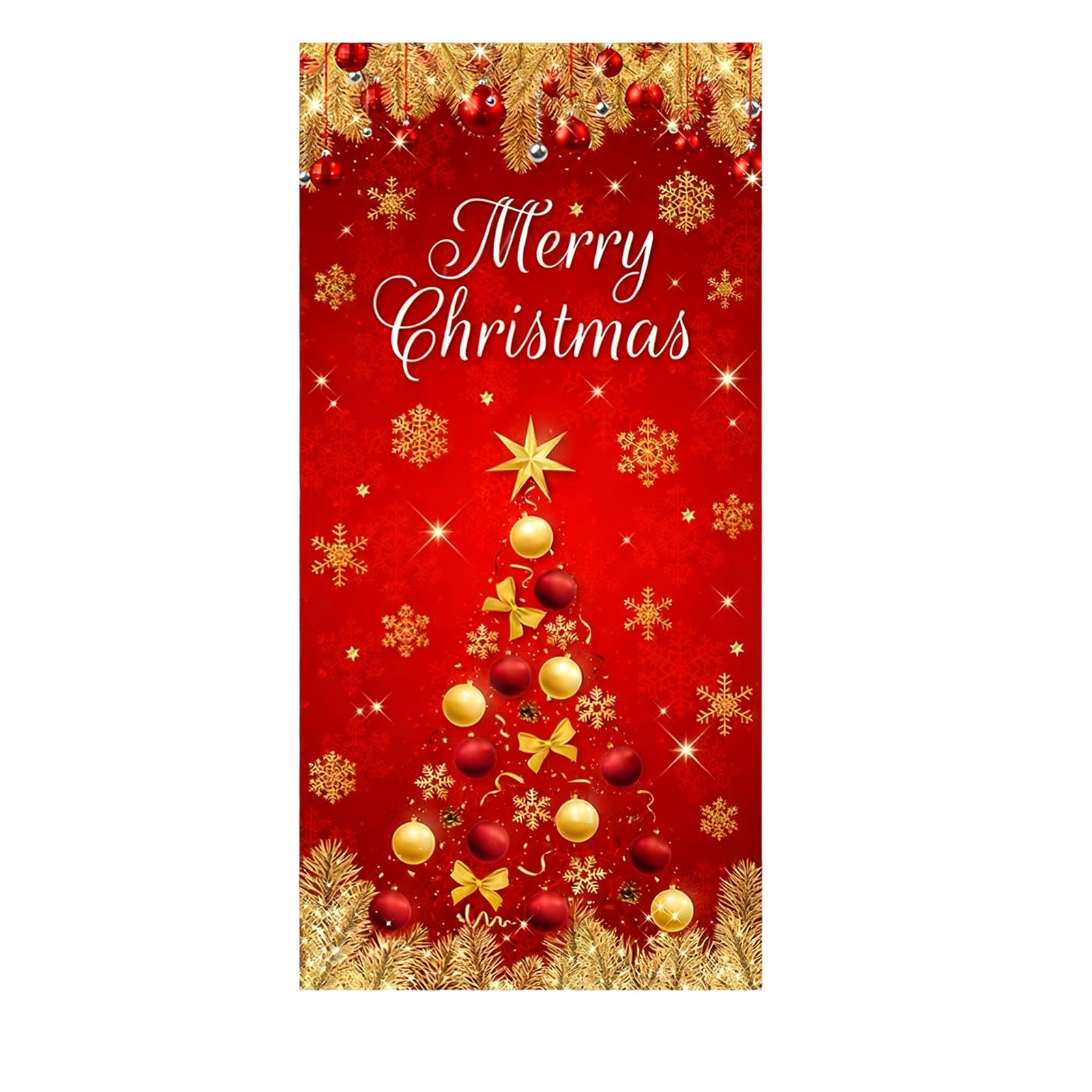 FastXmas Christmas Door Covers Ornament 2.95*6 Ft Red Merry Christmas ...
