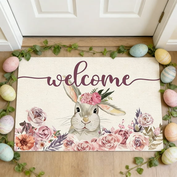 FastXmas Easter Cute Bunny Welcome-Doormat for Outdoor-Entrance ...