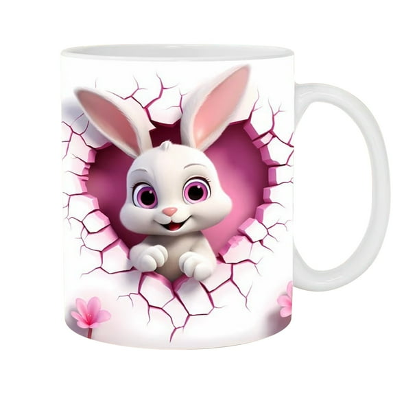 FastXmas Easter Cute Rabbit Broke the Wall Pattern Mug Cup Tea Cup ...