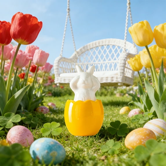 FastXmas Easter Mini Ceramic Bunny Figurines Ornaments, Cute Rabbit ...