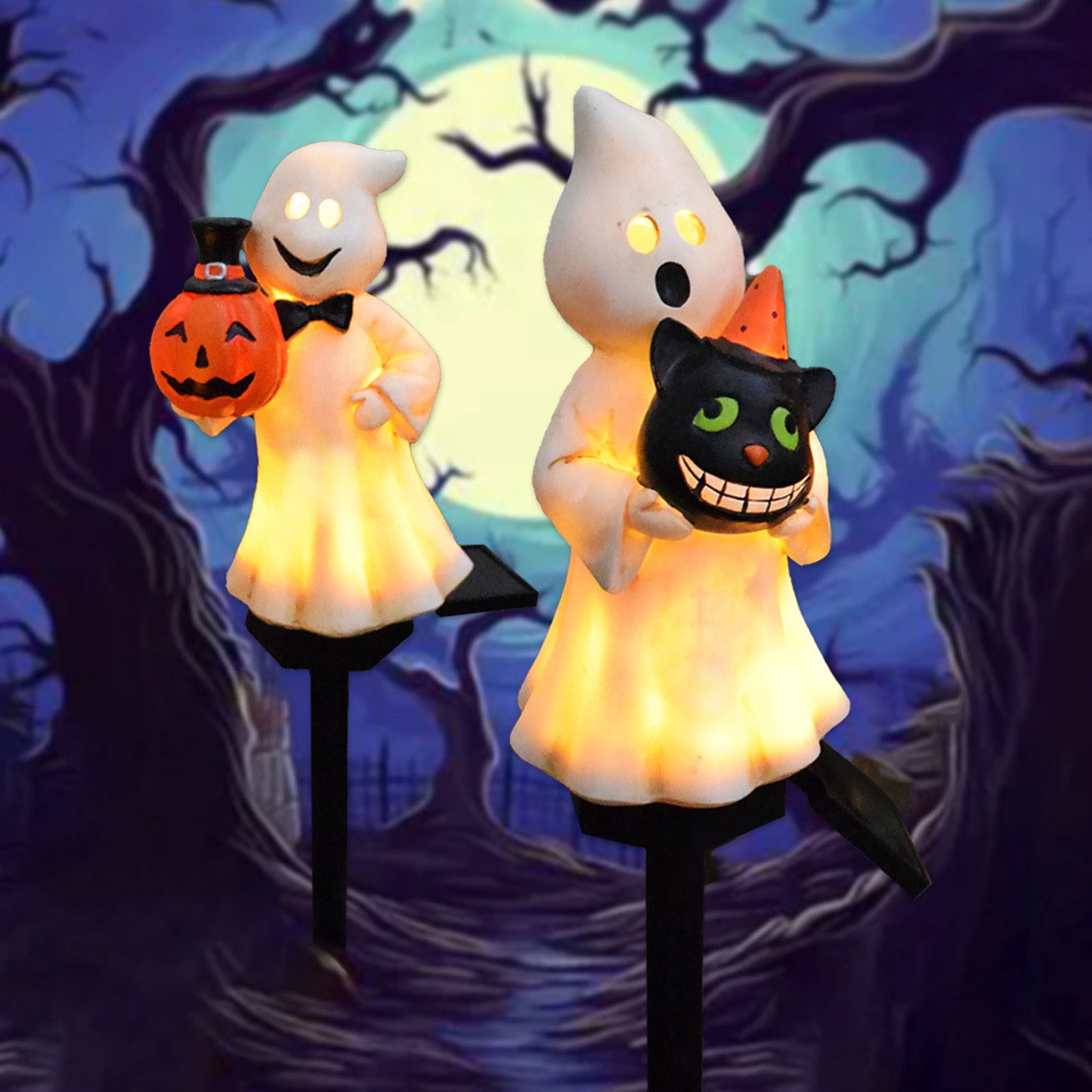 FastXmas Ghost Pathway Solar Lights Outdoor, Halloween Decorations 18 ...