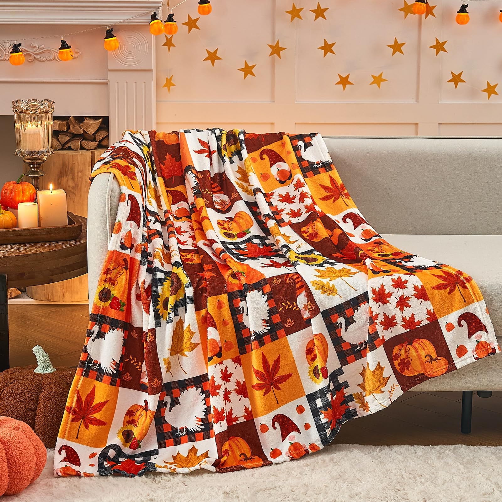 FastXmas Halloween Throw Blanket, 30"x40" Flannel Fleece Pumpkins Maple ...