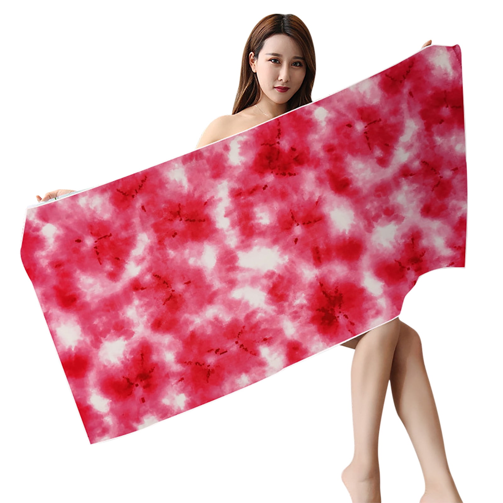 FastXmas Microfiber Beach Towel, Red Tie Dye Print Sand Free Beach ...