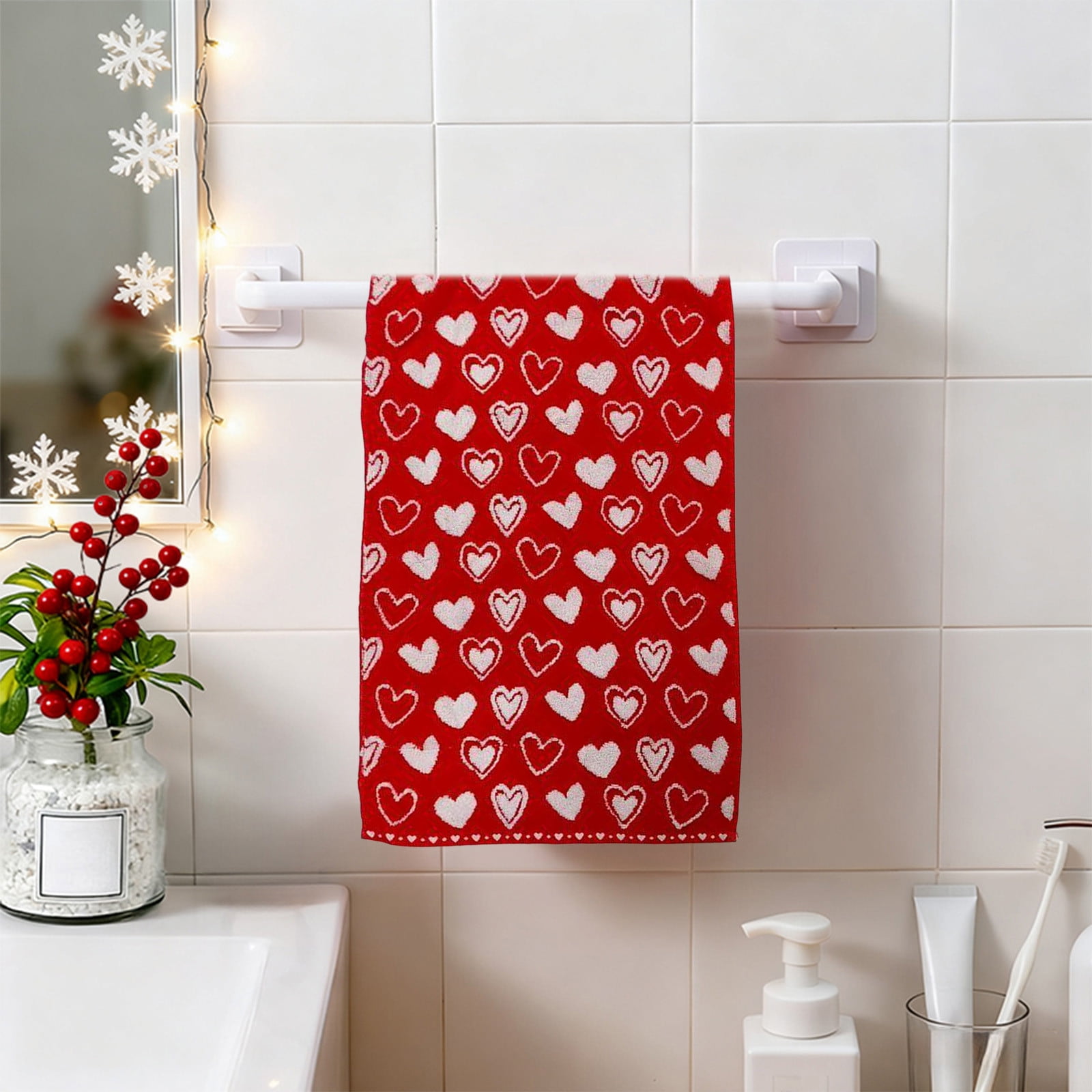 FastXmas Red Valentines Hand Towels for Bathroom，Thicken with Heart ...
