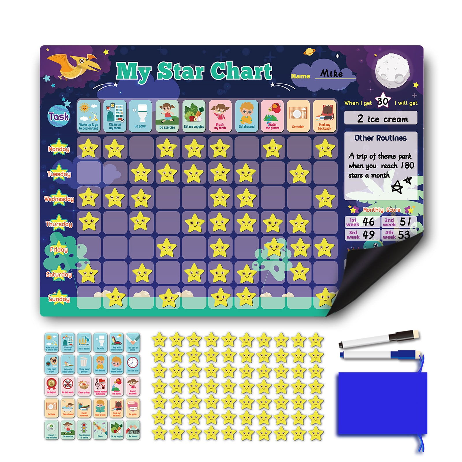 FastXmas Reward Chart for Kids – Dinosaur Magnetic Kids Behavior Chart ...