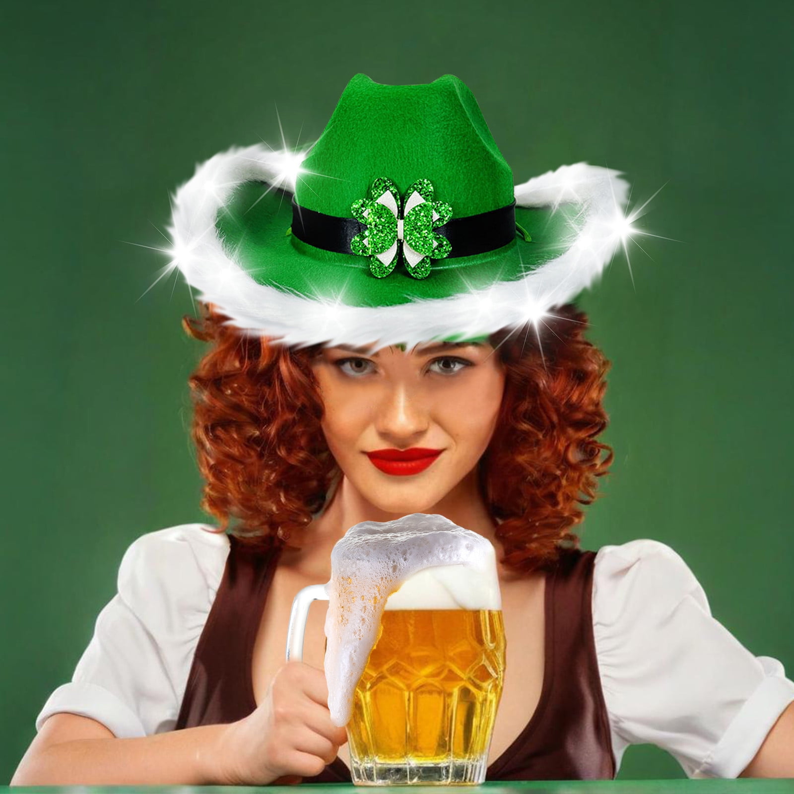 FastXmas St. Patrick's Day Lucky Green Fedora Hat, Velvet Fedora ...