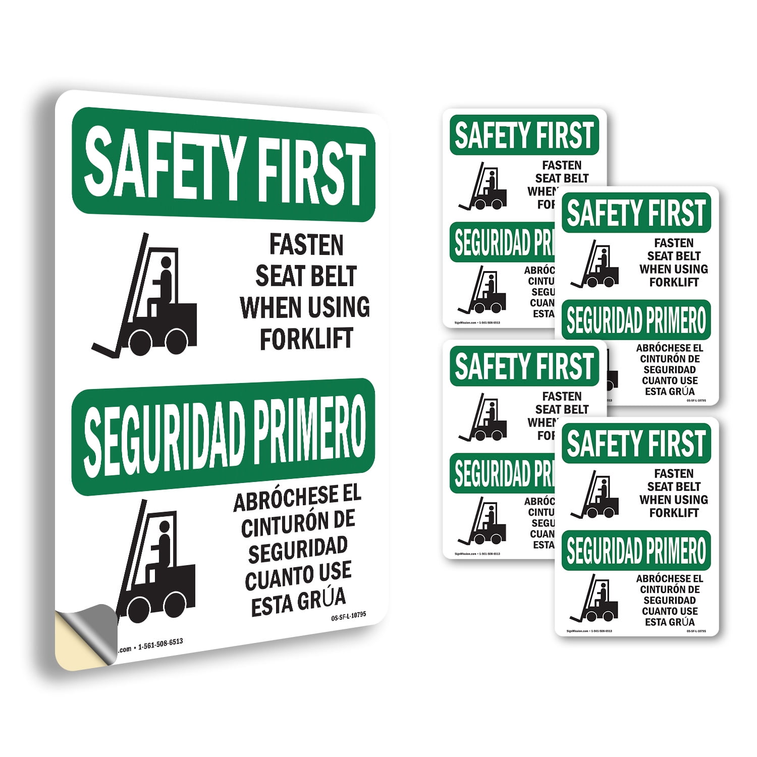 Fasten Belt Using Forklift Bilingual OSHA SAFETY FIRST Vinyl Decal ...