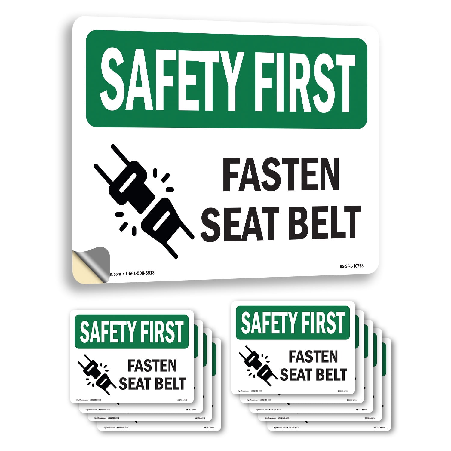 Fasten Seat Belt OSHA SAFETY FIRST Vinyl Decal Label 10 Inch x 7 Inch ...
