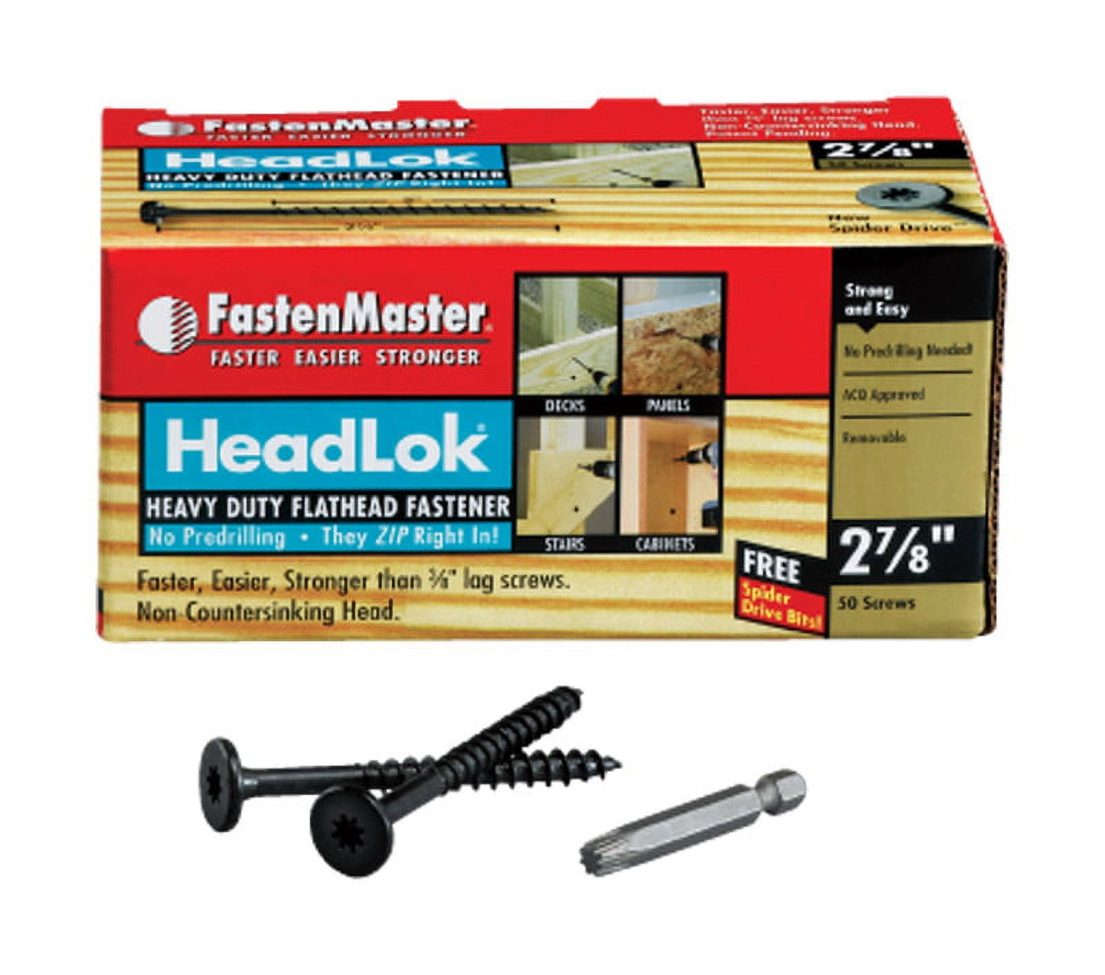 FastenMaster Headlok Wood Screws 2-7/8-Inch 50-Pack, Sharp Point ...